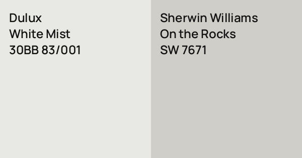 Dulux White Mist vs. Sherwin Williams On the Rocks comparison