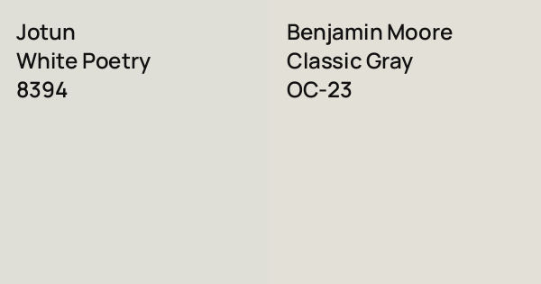 Jotun White Poetry vs. Benjamin Moore Classic Gray comparison