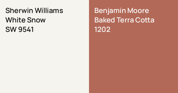 Sherwin Williams White Snow vs. Benjamin Moore Baked Terra Cotta comparison