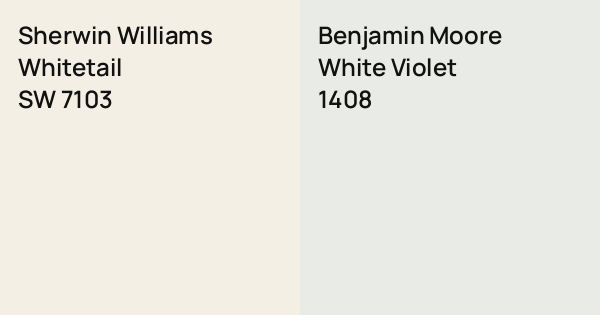 Sherwin Williams Whitetail vs. Benjamin Moore White Violet comparison