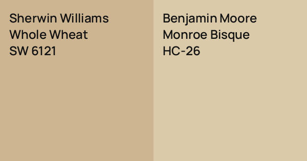 Sherwin Williams Whole Wheat vs. Benjamin Moore Monroe Bisque comparison