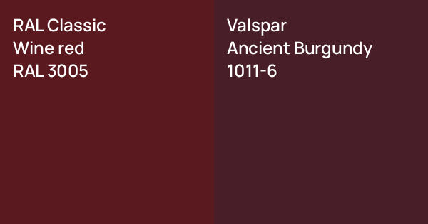 RAL Classic Wine red vs. Valspar Ancient Burgundy comparison