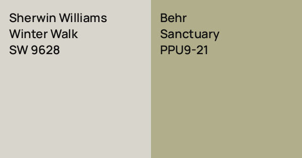 Sherwin Williams Winter Walk vs. Behr Sanctuary comparison