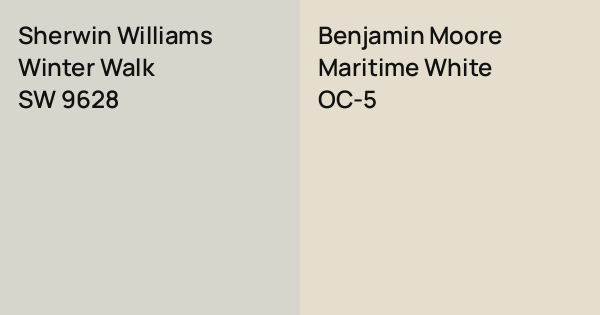 Sherwin Williams Winter Walk vs. Benjamin Moore Maritime White comparison