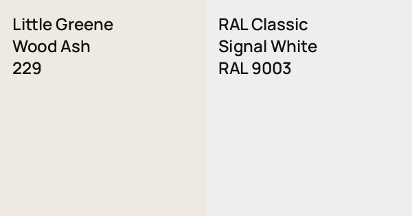 Little Greene Wood Ash vs. RAL Classic Signal White comparison