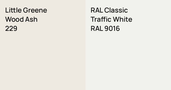 Little Greene Wood Ash vs. RAL Classic Traffic White comparison