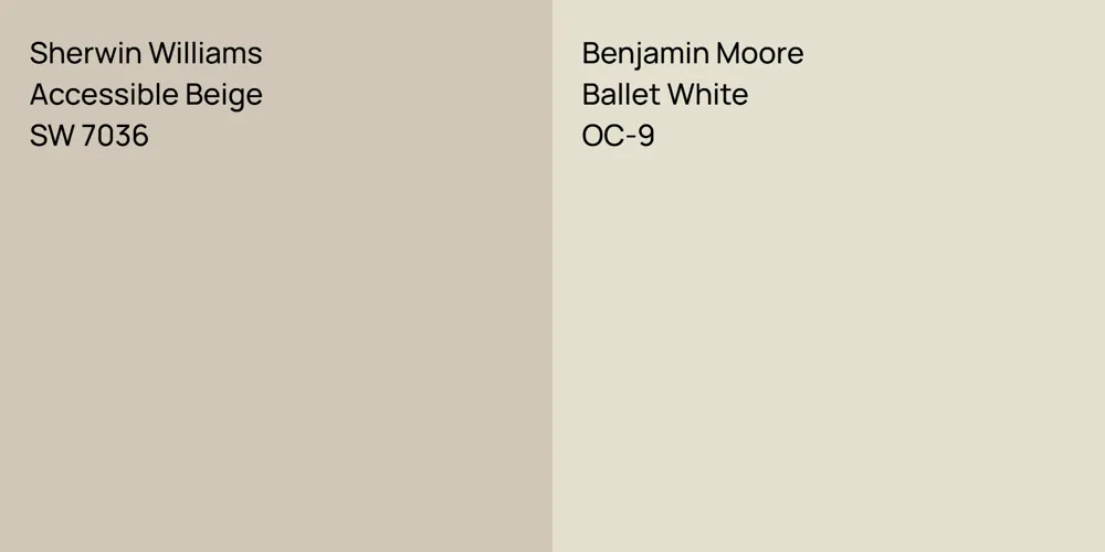 Sherwin Williams Accessible Beige vs. Benjamin Moore Ballet White comparison