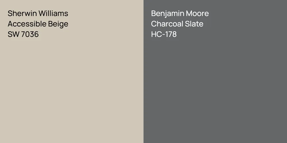 Sherwin Williams Accessible Beige vs. Benjamin Moore Charcoal Slate comparison