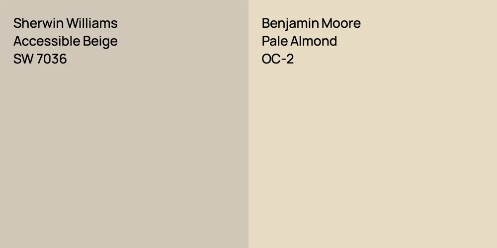 Sherwin Williams Accessible Beige vs. Benjamin Moore Pale Almond comparison