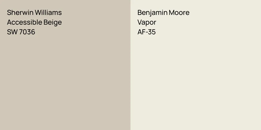 Sherwin Williams Accessible Beige vs. Benjamin Moore Vapor comparison