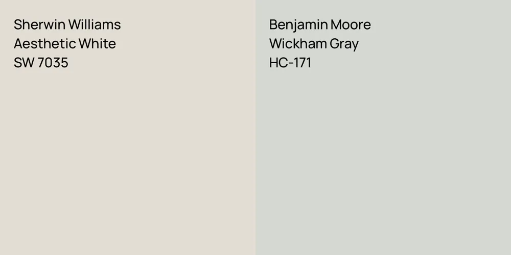 Sherwin Williams Aesthetic White vs. Benjamin Moore Wickham Gray comparison