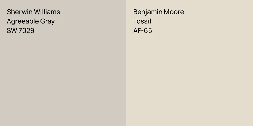 Sherwin Williams Agreeable Gray vs. Benjamin Moore Fossil comparison