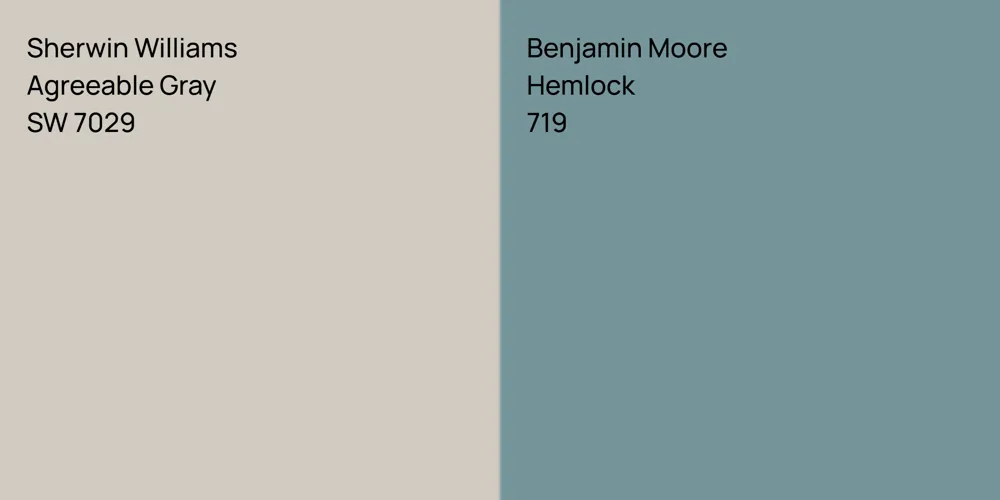 Sherwin Williams Agreeable Gray vs. Benjamin Moore Hemlock comparison
