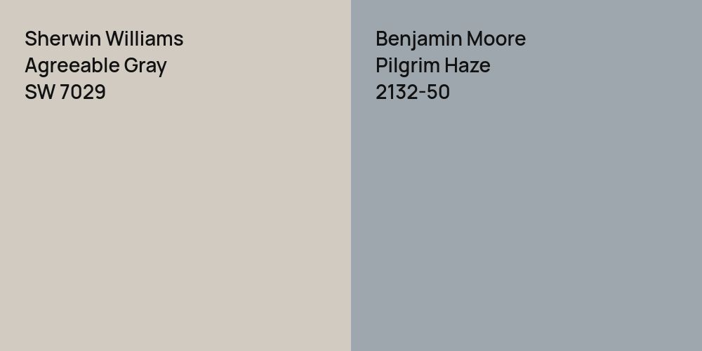 Sherwin Williams Agreeable Gray vs. Benjamin Moore Pilgrim Haze comparison