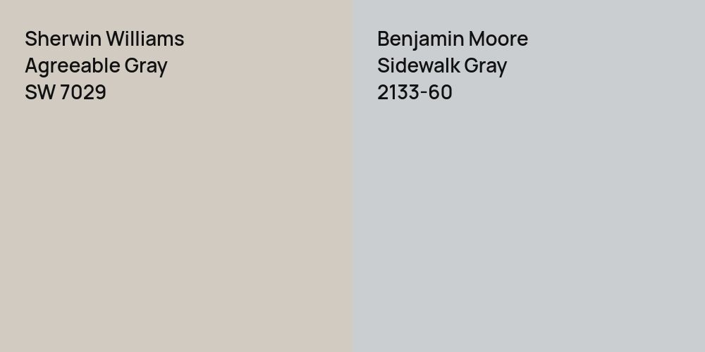 Sherwin Williams Agreeable Gray vs. Benjamin Moore Sidewalk Gray comparison