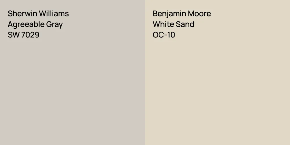 Sherwin Williams Agreeable Gray vs. Benjamin Moore White Sand comparison