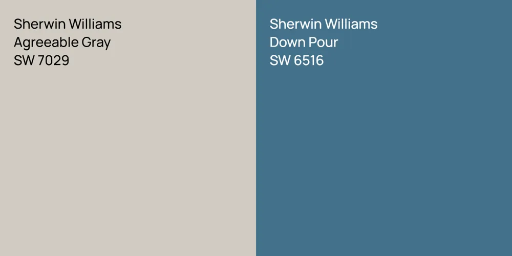 Sherwin Williams Agreeable Gray vs. Sherwin Williams Down Pour comparison