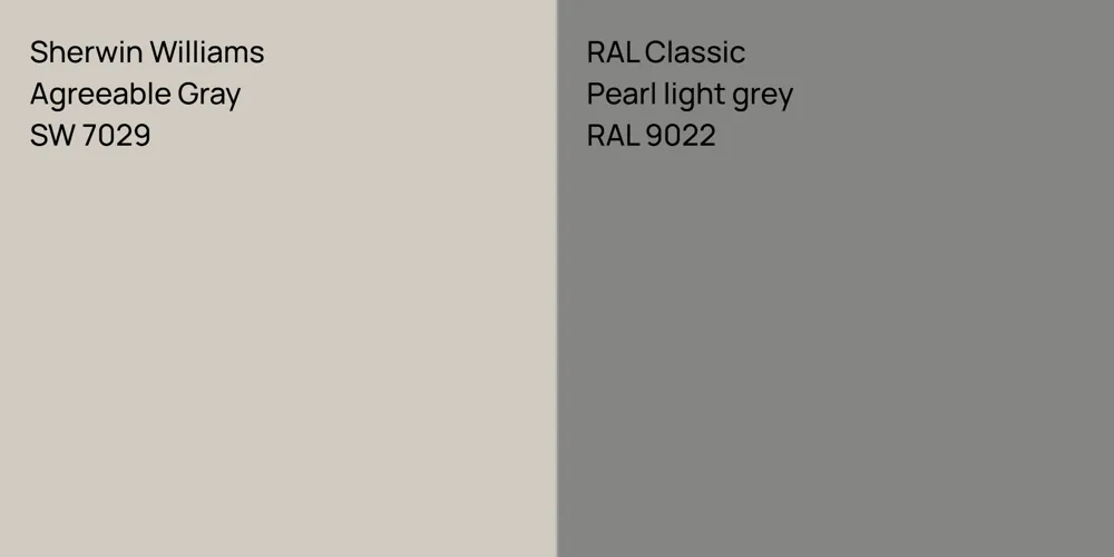 Sherwin Williams Agreeable Gray vs. RAL Classic Pearl light grey comparison