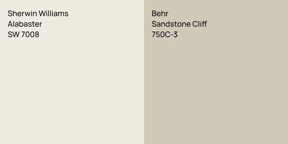 Sherwin Williams Alabaster vs. Behr Sandstone Cliff comparison