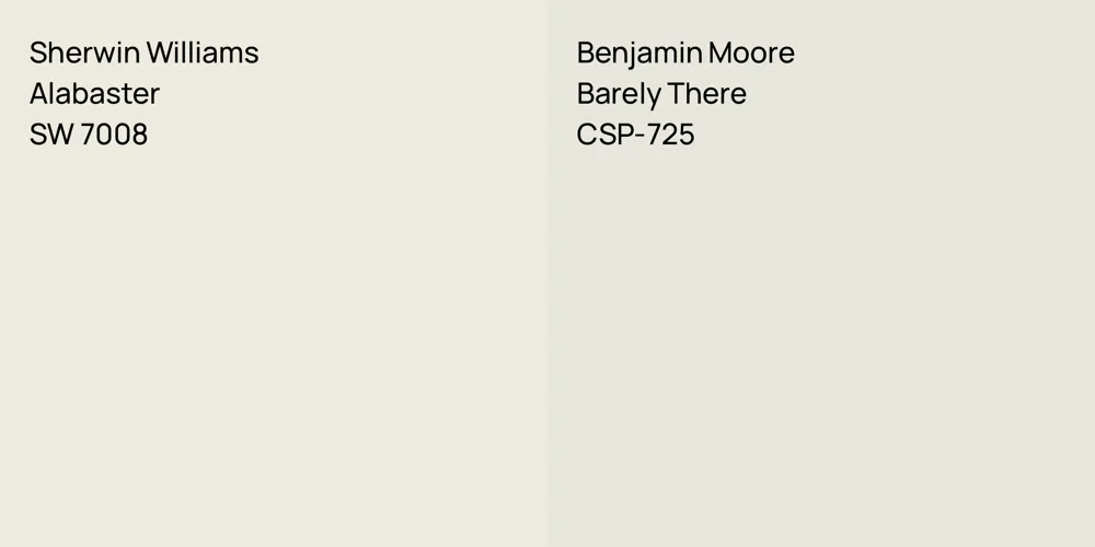 Sherwin Williams Alabaster vs. Benjamin Moore Barely There comparison