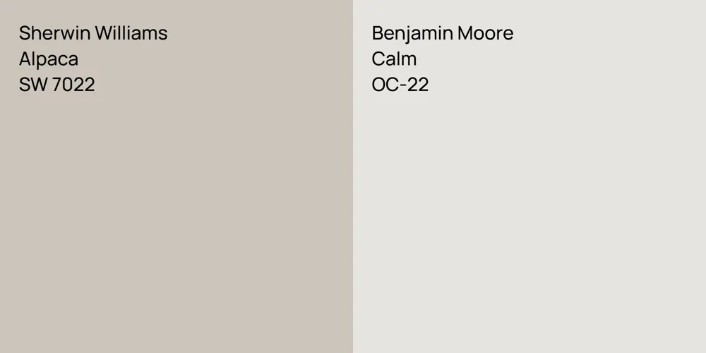 Sherwin Williams Alpaca vs. Benjamin Moore Calm comparison