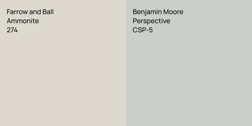 Farrow and Ball Ammonite vs. Benjamin Moore Perspective comparison