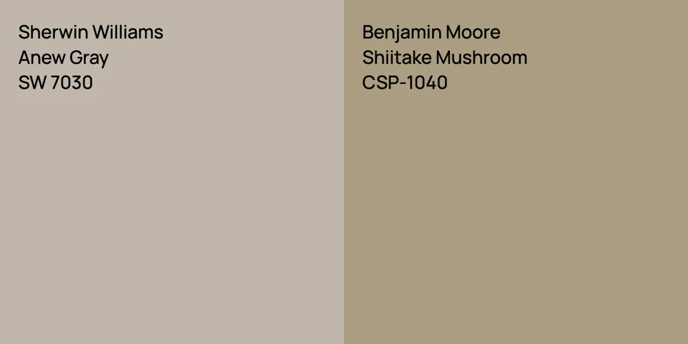 Sherwin Williams Anew Gray vs. Benjamin Moore Shiitake Mushroom comparison