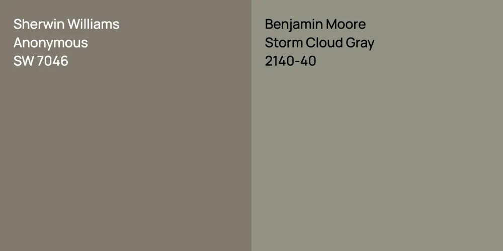 Sherwin Williams Anonymous vs. Benjamin Moore Storm Cloud Gray comparison