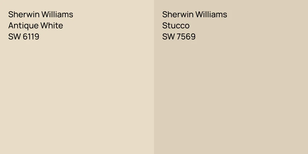 Sherwin Williams Antique White vs. Sherwin Williams Stucco comparison