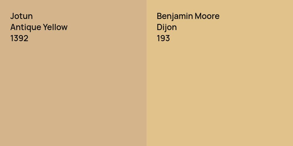 Jotun Antique Yellow vs. Benjamin Moore Dijon comparison