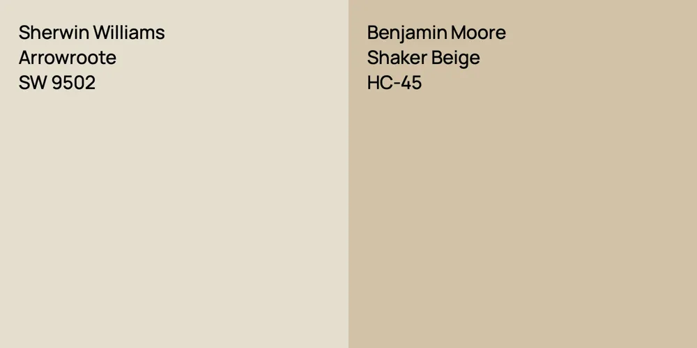 Sherwin Williams Arrowroote vs. Benjamin Moore Shaker Beige comparison