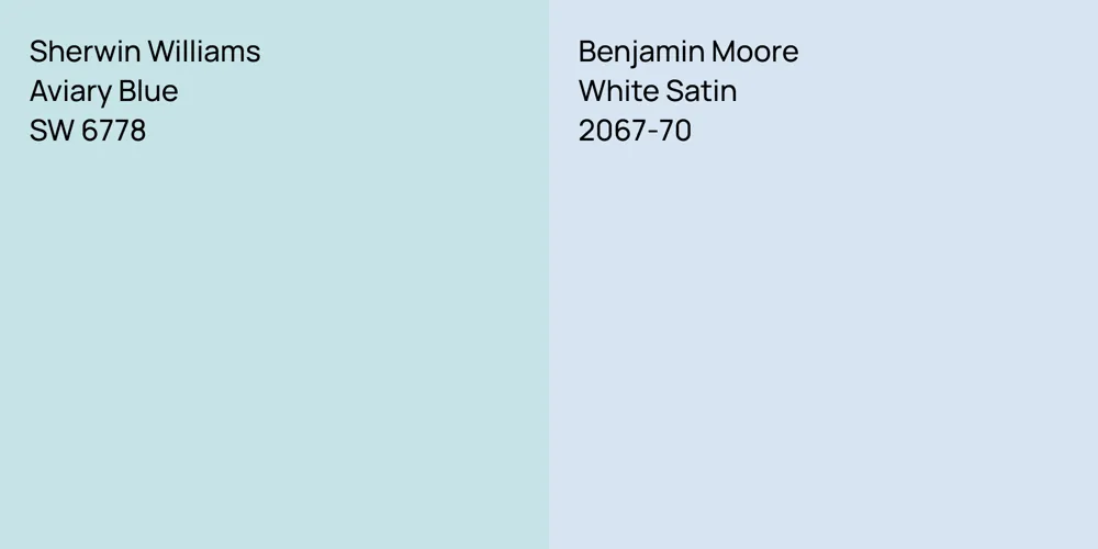 Sherwin Williams Aviary Blue vs. Benjamin Moore White Satin comparison