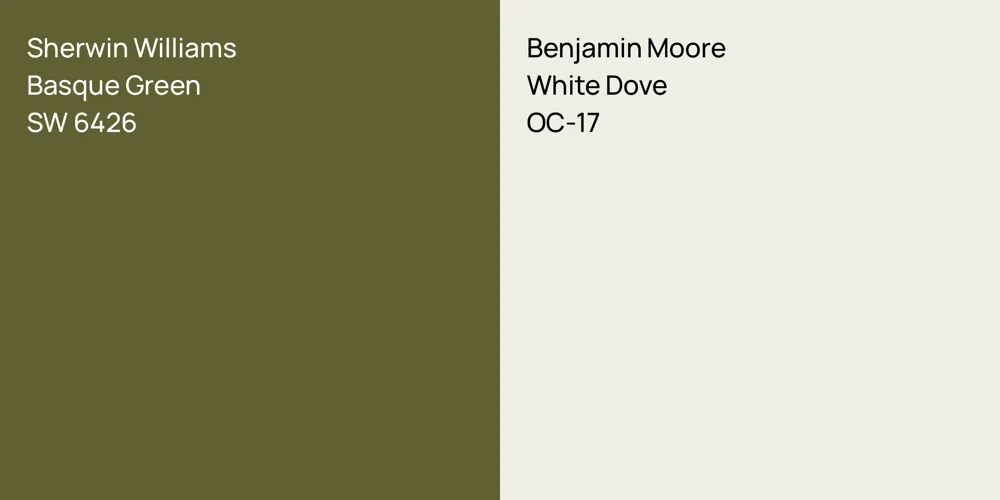 Sherwin Williams Basque Green vs. Benjamin Moore White Dove comparison