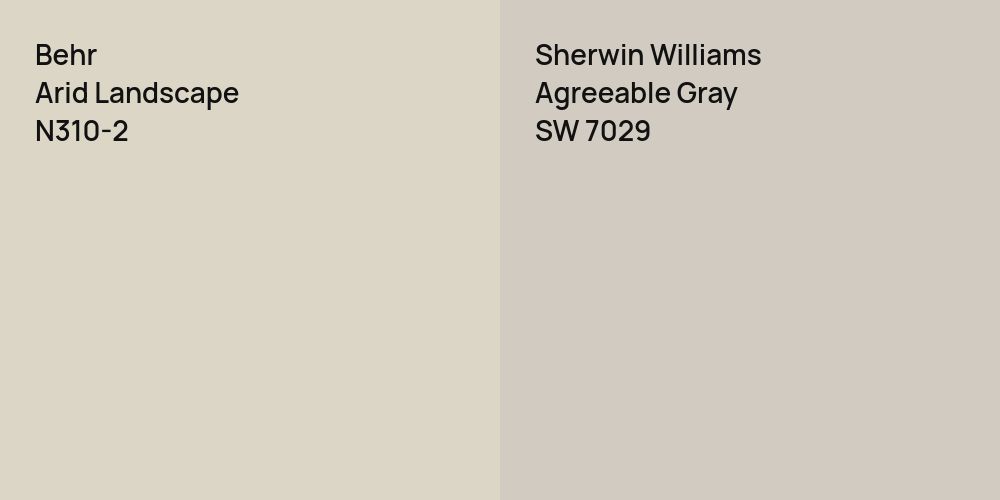 Behr Arid Landscape vs. Sherwin Williams Agreeable Gray comparison