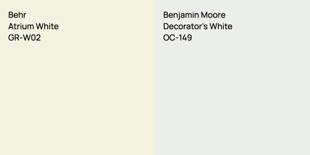 Behr Atrium White vs. Benjamin Moore Decorator's White comparison