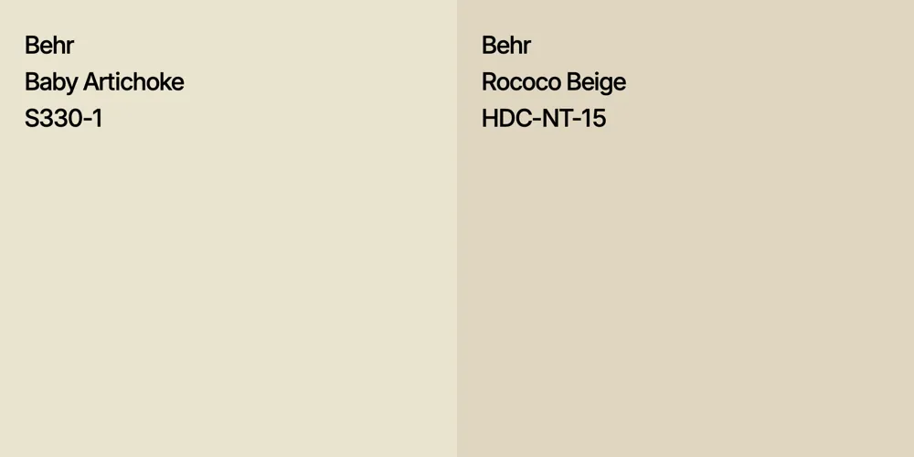Behr Baby Artichoke vs. Behr Rococo Beige comparison