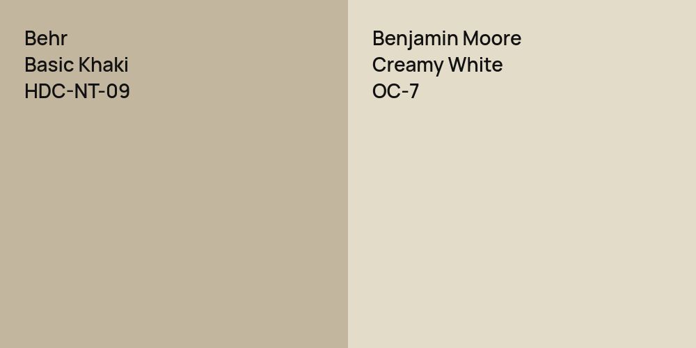 Behr Basic Khaki vs. Benjamin Moore Creamy White comparison