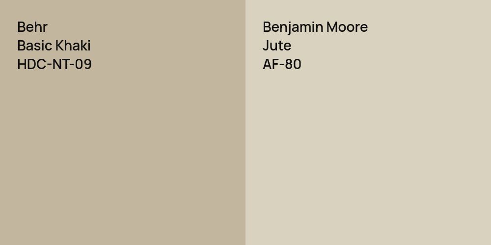 Behr Basic Khaki vs. Benjamin Moore Jute comparison