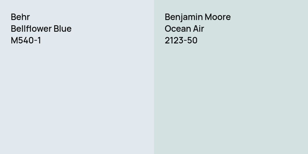 Behr Bellflower Blue vs. Benjamin Moore Ocean Air comparison