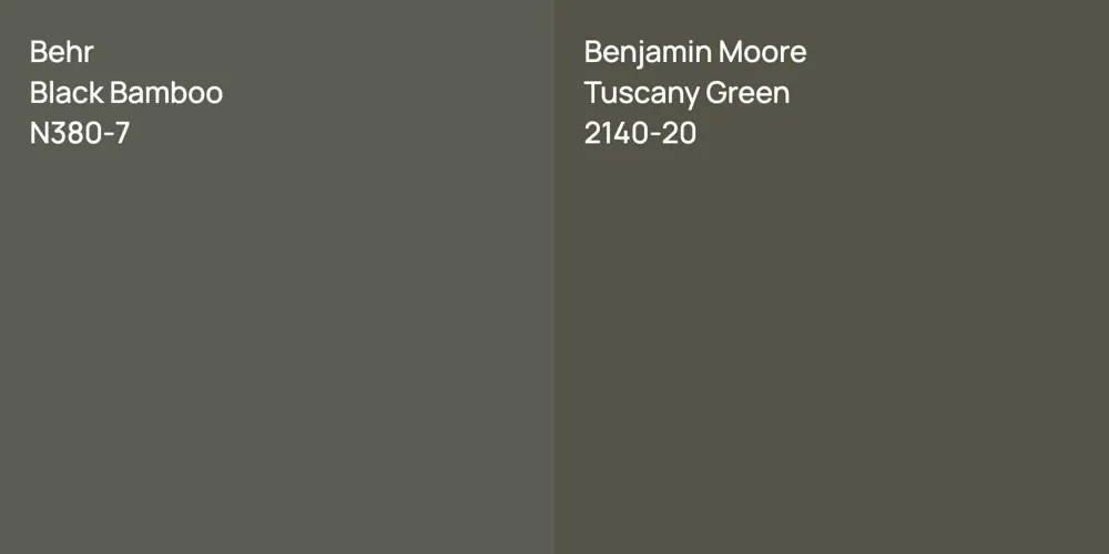 Behr Black Bamboo vs. Benjamin Moore Tuscany Green comparison