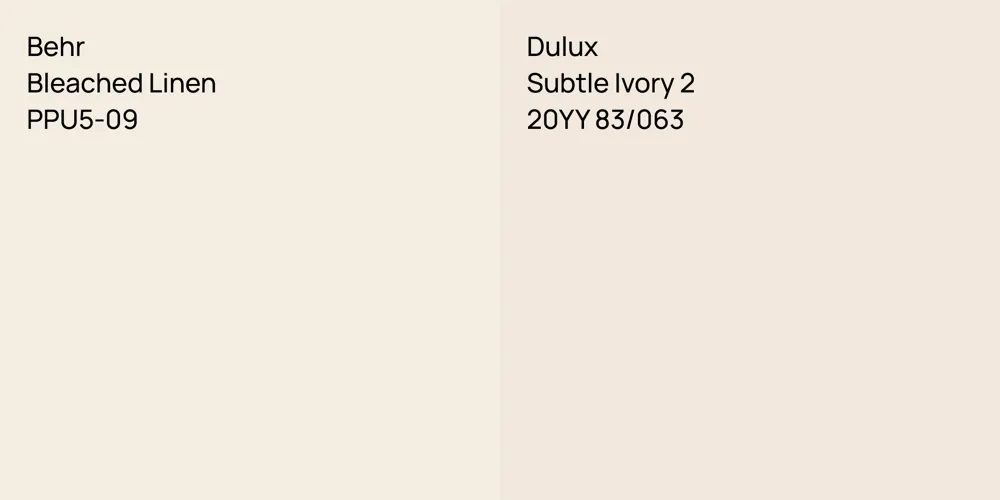 Behr Bleached Linen vs. Dulux Subtle Ivory 2 comparison