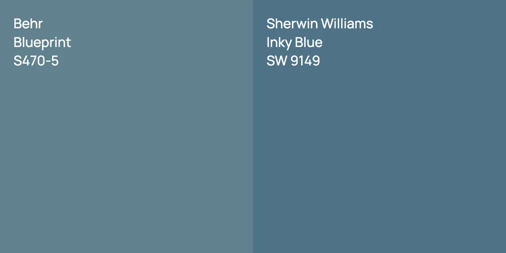Behr Blueprint vs. Sherwin Williams Inky Blue comparison