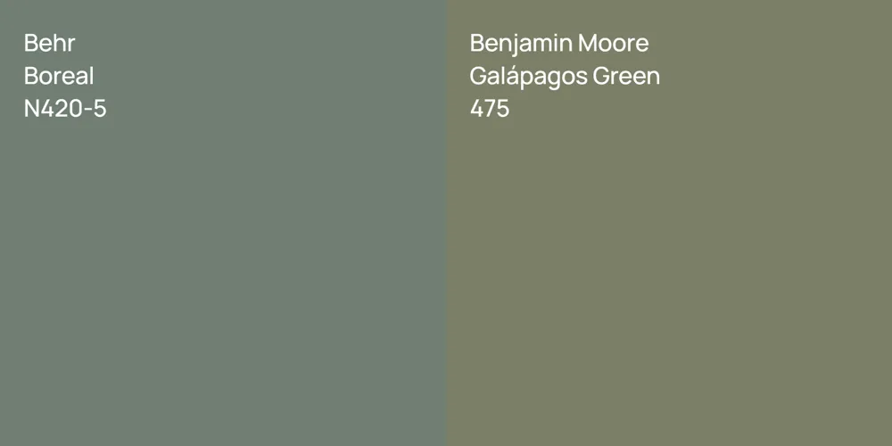 Behr Boreal vs. Benjamin Moore Galápagos Green comparison