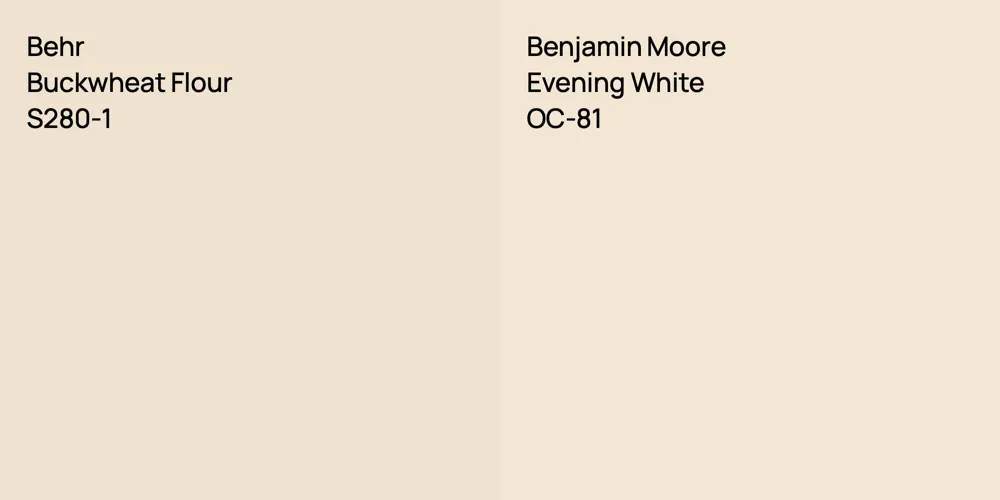Behr Buckwheat Flour vs. Benjamin Moore Evening White comparison