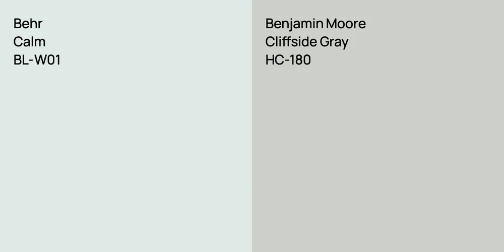 Behr Calm vs. Benjamin Moore Cliffside Gray comparison