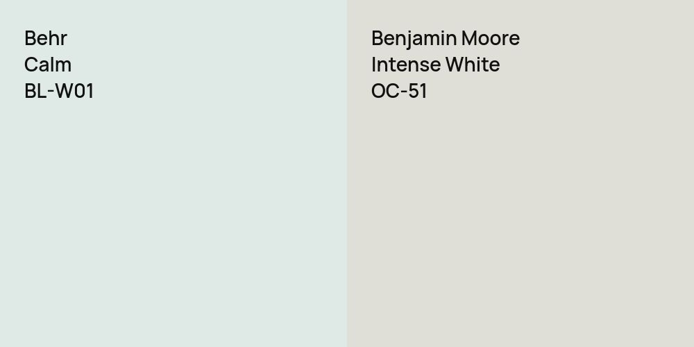 Behr Calm vs. Benjamin Moore Intense White comparison