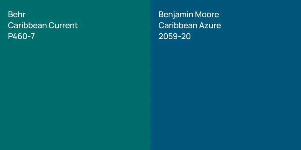 Behr Caribbean Current vs. Benjamin Moore Caribbean Azure comparison
