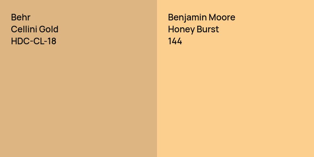Behr Cellini Gold vs. Benjamin Moore Honey Burst comparison