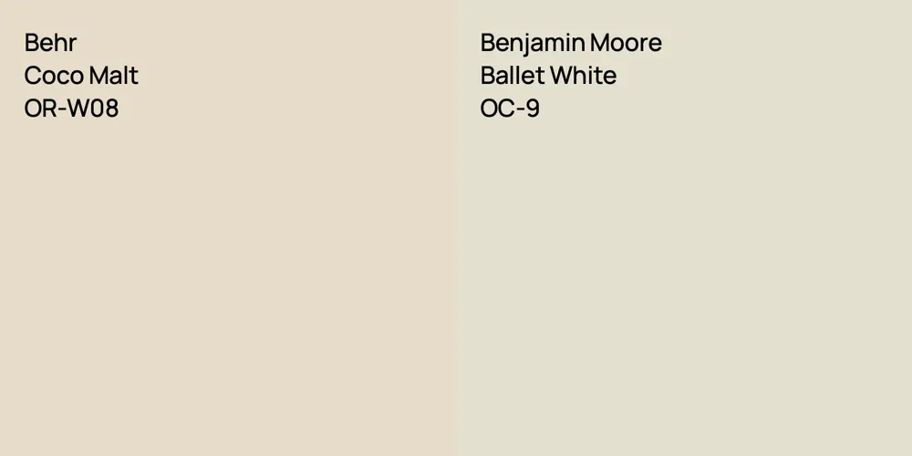 Behr Coco Malt vs. Benjamin Moore Ballet White comparison
