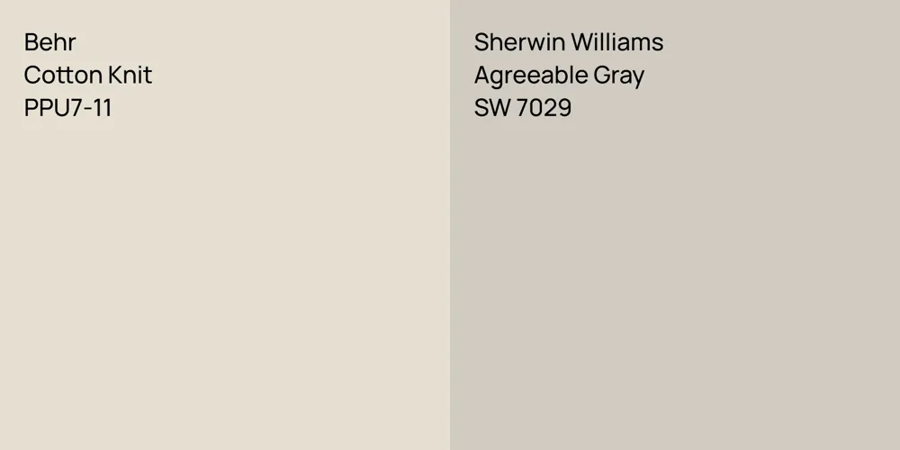 Behr Cotton Knit vs. Sherwin Williams Agreeable Gray comparison